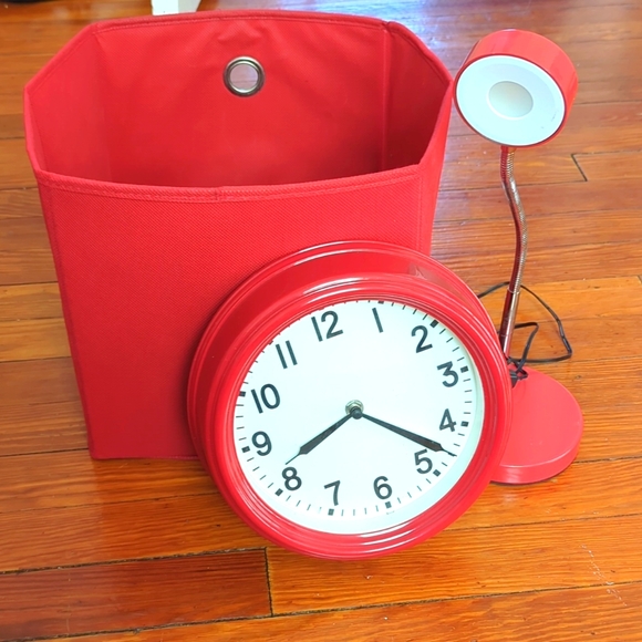 Source Unknown | Office | Red Clothtote Bin Clock And Desk Lamp | Poshmark
